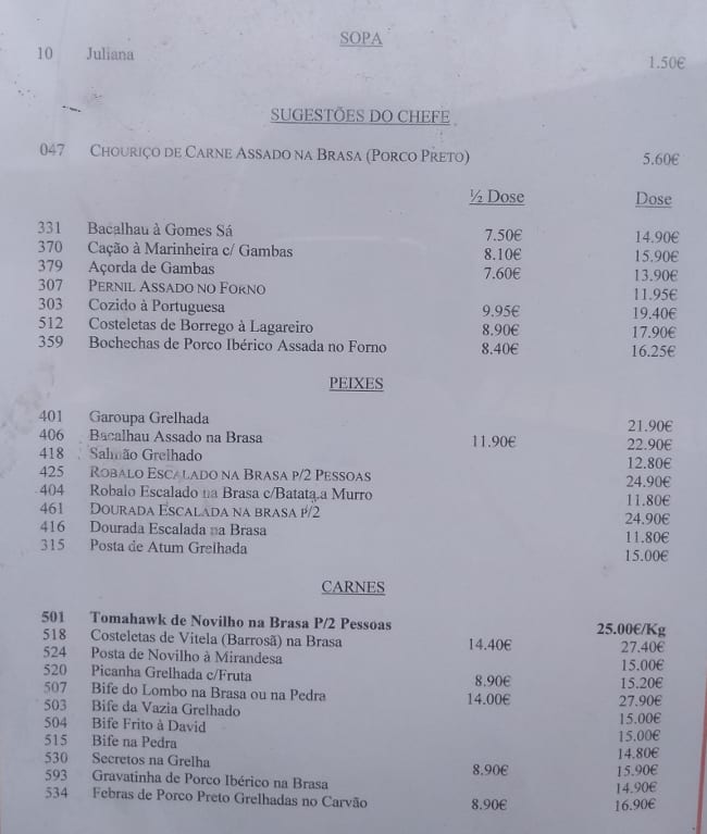 Menu em David da Buraca restaurante, Lisboa