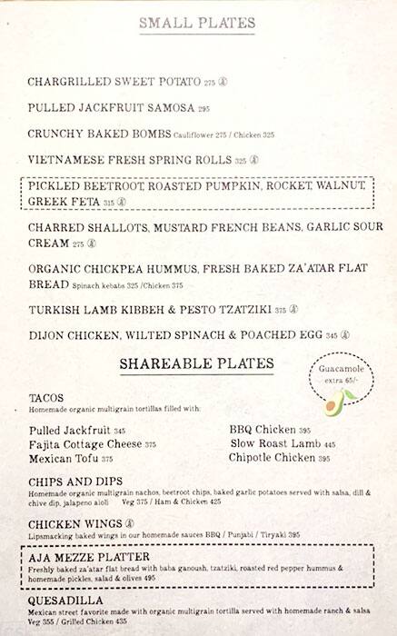 Menu at AJA Chandigarh, Chandigarh, 130