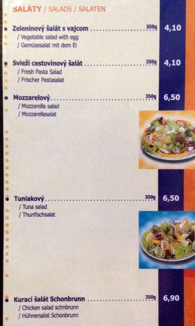 Menu at Vienna Cafe, Bratislava