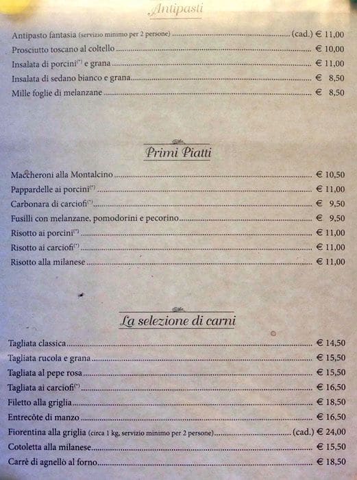 Speisekarte von La Tagliata restaurant, Civitavecchia