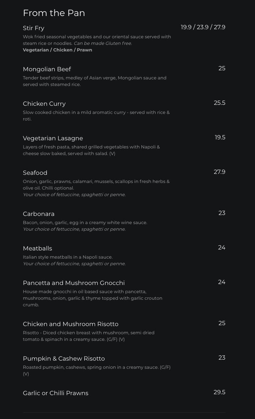 Menu at The Black Horse Hotel pub & bar, Bulla, 80 Bulla Rd