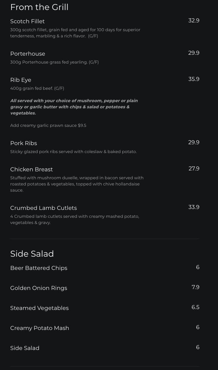 Menu at The Black Horse Hotel pub & bar, Bulla, 80 Bulla Rd