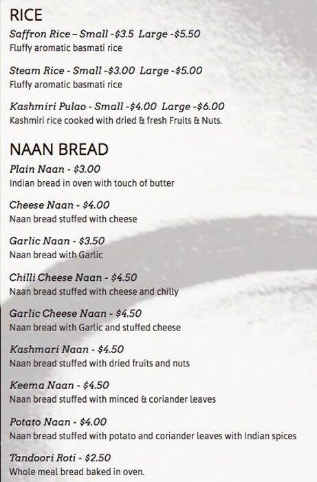 Menu at Exquisite Indian restaurant, Christies Beach