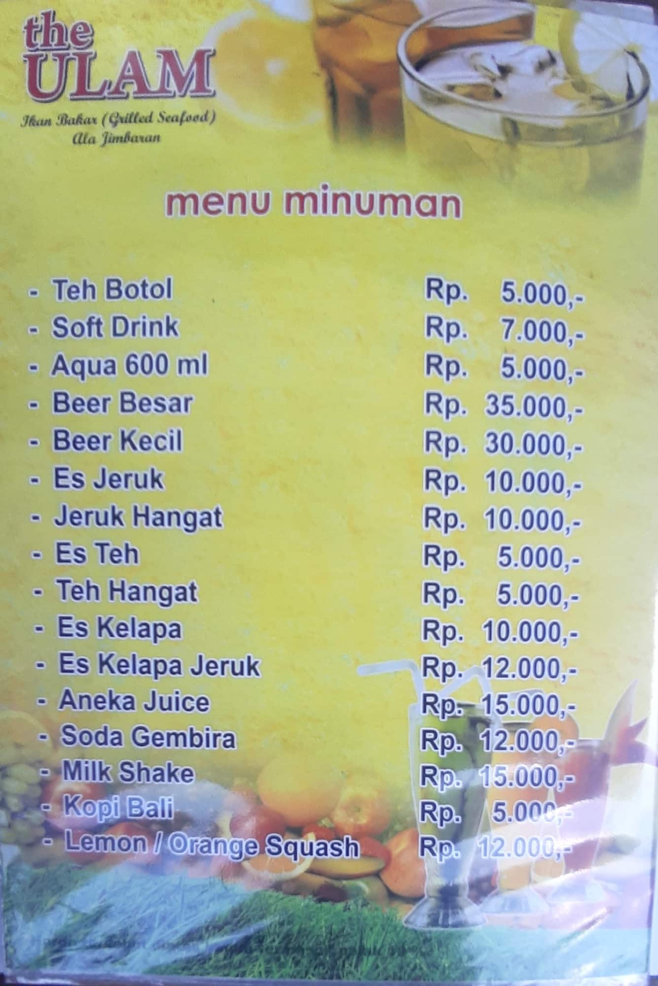 Menu at Warung the ulam restaurant, Mengwi