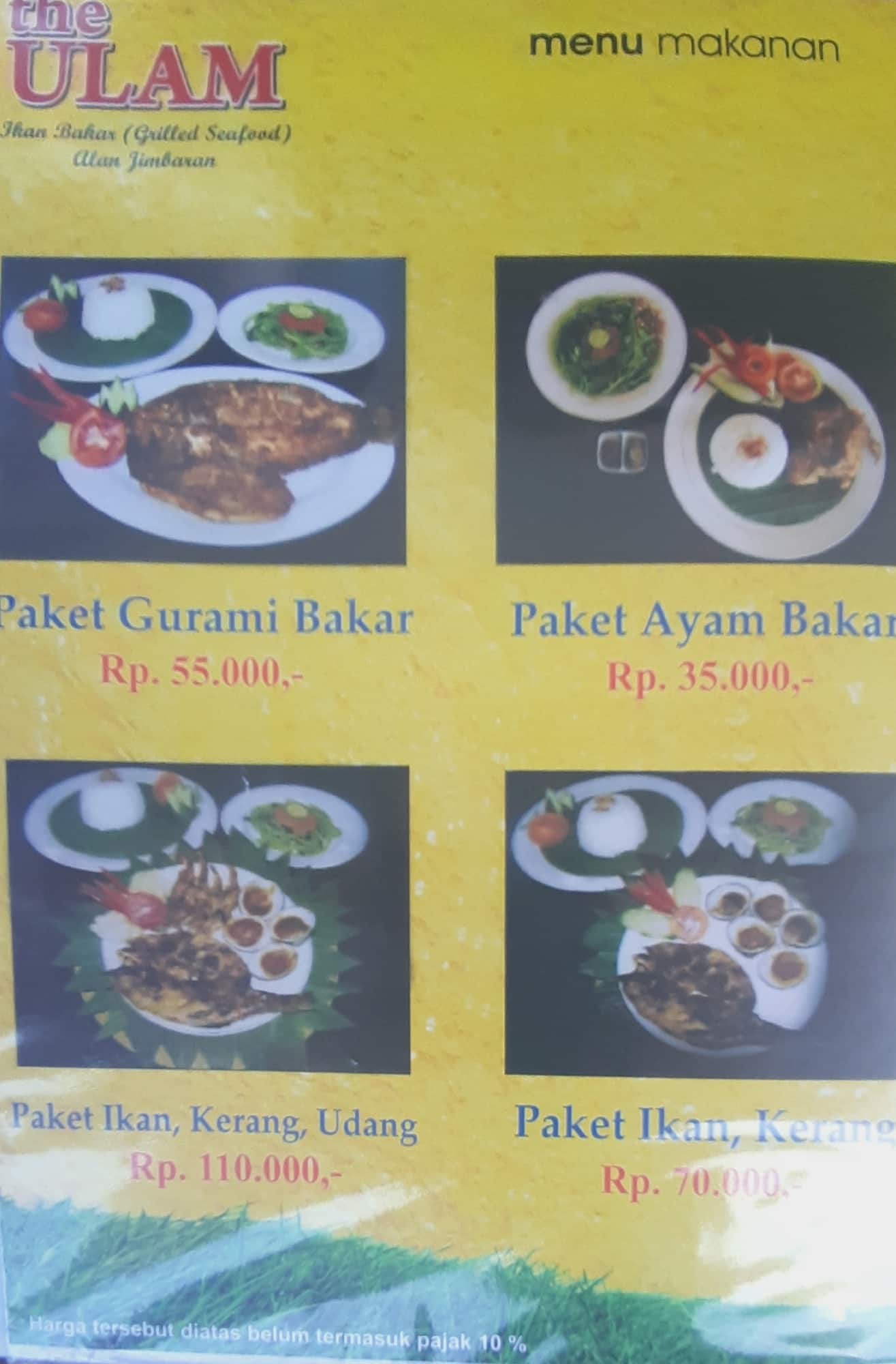 Menu at Warung the ulam restaurant, Mengwi