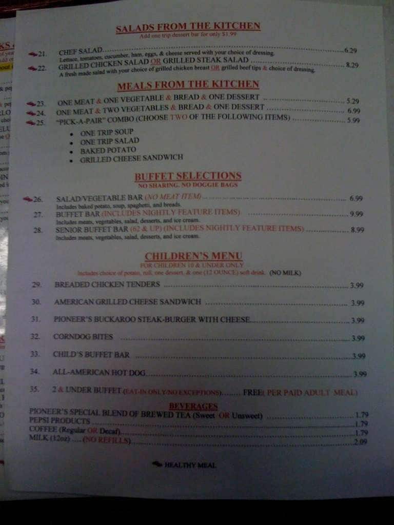 Menu at Pioneer Family Restaurant, Archdale