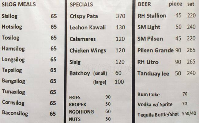 Menu at Cabin pub & bar, Cebu City