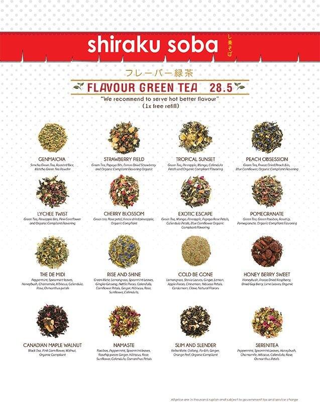 Menu at Shiraku Soba restaurant, Jakarta, Ruko Elang Laut
