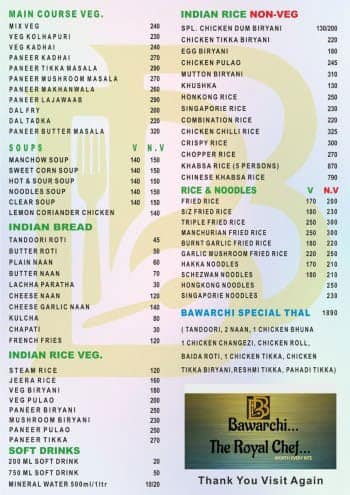 Menu at The Royal Chef Bawarchi Biryaniwala, Aldona, Shop G 3