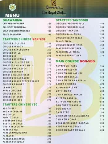 Menu at The Royal Chef Bawarchi Biryaniwala, Aldona, Shop G 3