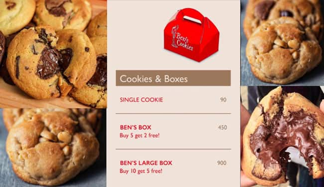 Carta del postres Ben's Cookies, Mandaluyong, 12 ADB Avenue