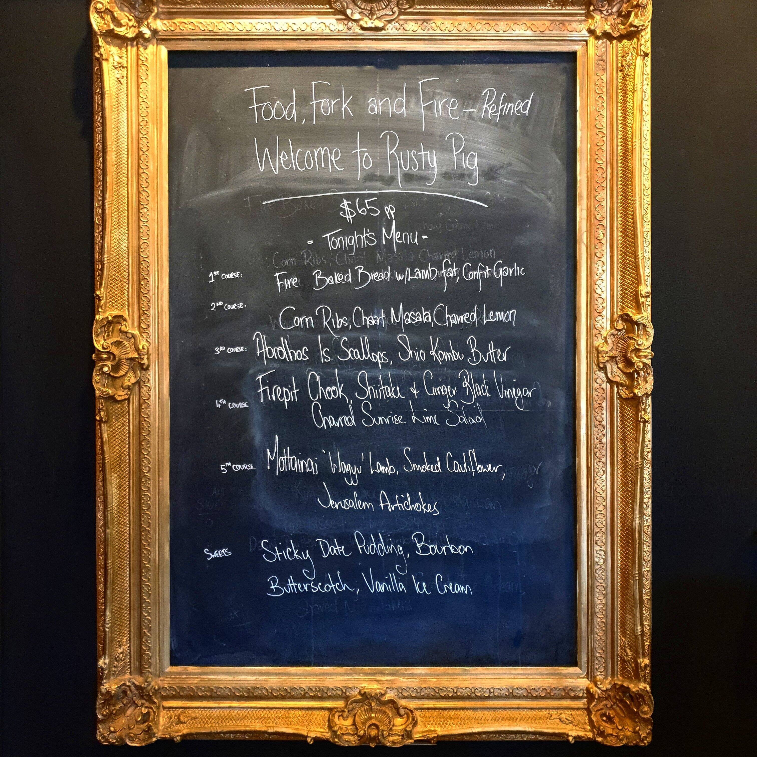 Menu at Rusty Pig restaurant, Leederville