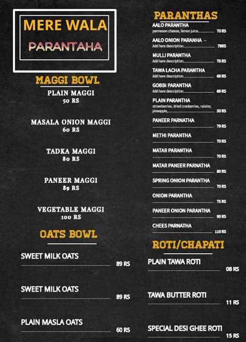 Menu of Pure Punjabi Parantha, DLF Phase 4, Gurgaon