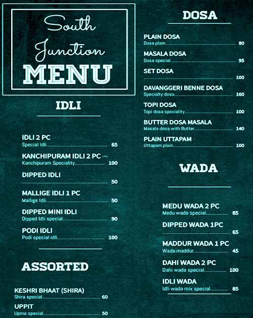 Menu of South Junction, Baner, Pune