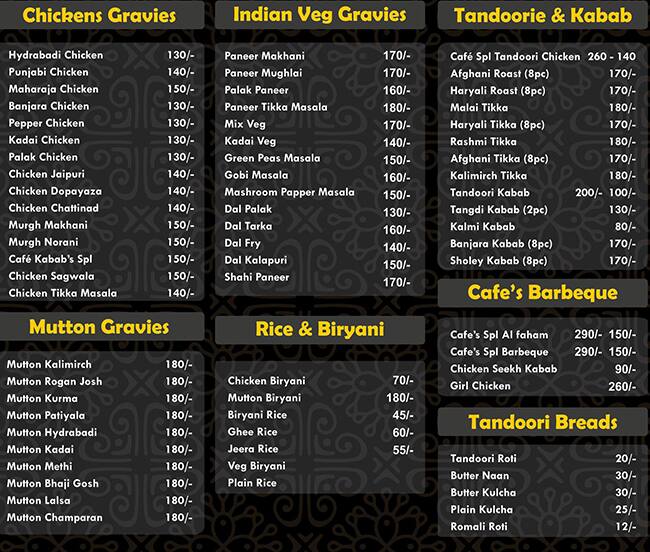 Menu of Cafe Kababs, Nagawara, Bangalore