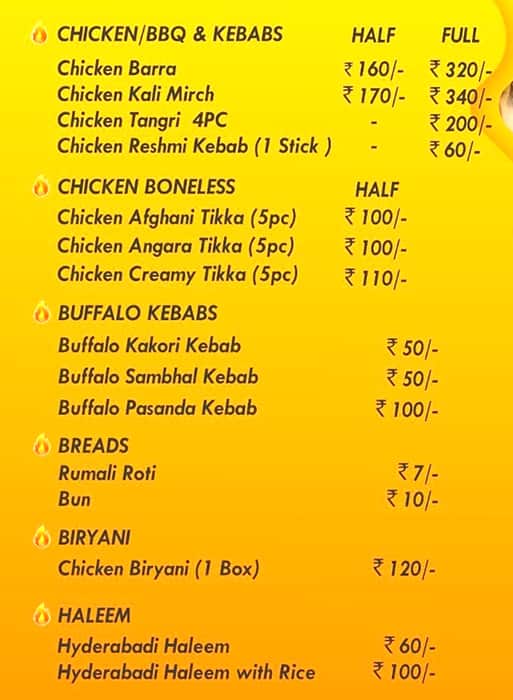 Menu of Kebabchi, Chowk, Lucknow