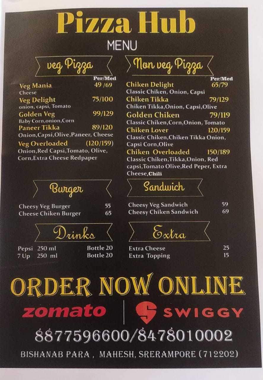Menu of Pizza Hub, Serampore, Kolkata