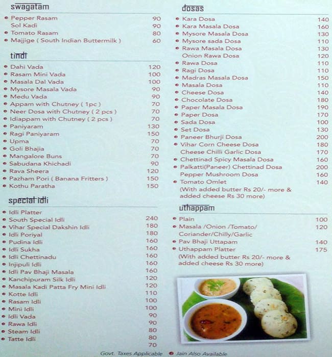 Menu at Vanakkam Vihar, Mumbai, No. 524
