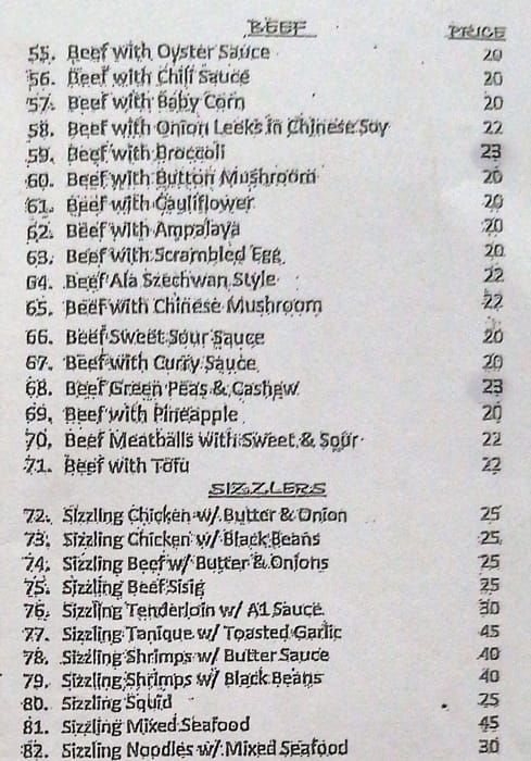 Menu at Oriental Korner Restaurant, Abu Dhabi