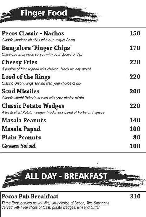 Menu at Pecos - Classic, Bengaluru, 34 Resthouse Road