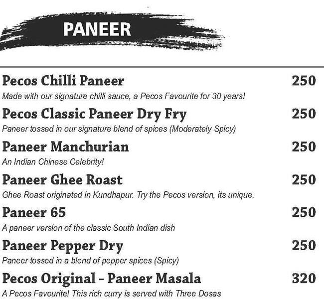 Menu at Pecos - Classic, Bengaluru, 34 Resthouse Road