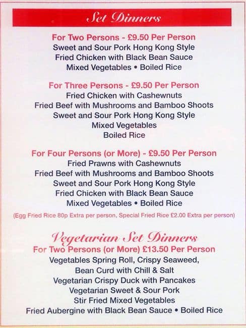 Menu at Wong Kei restaurant, London, 41-43 Wardour St