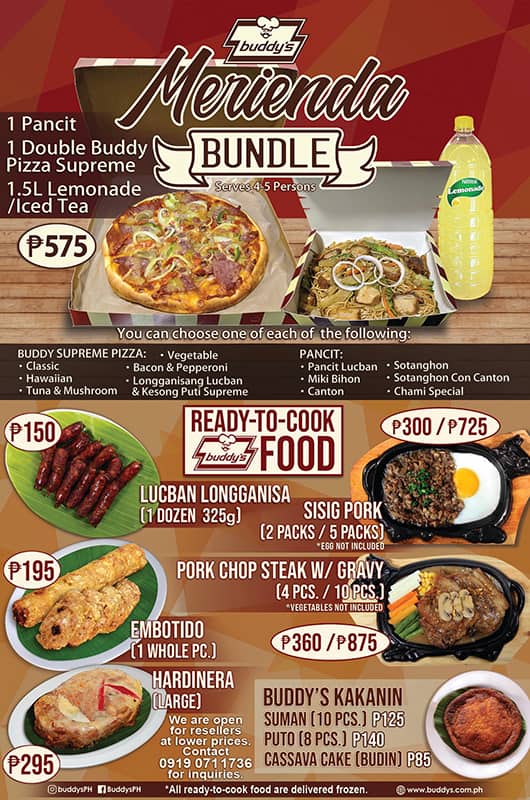 Menu at Buddy's restaurant, Makati, Kakarong Street Corner Barasoain Street