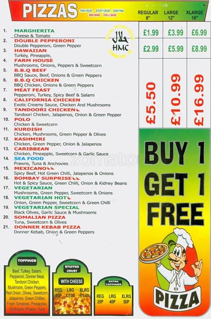 Menu at Western Mix pizzeria, Birmingham