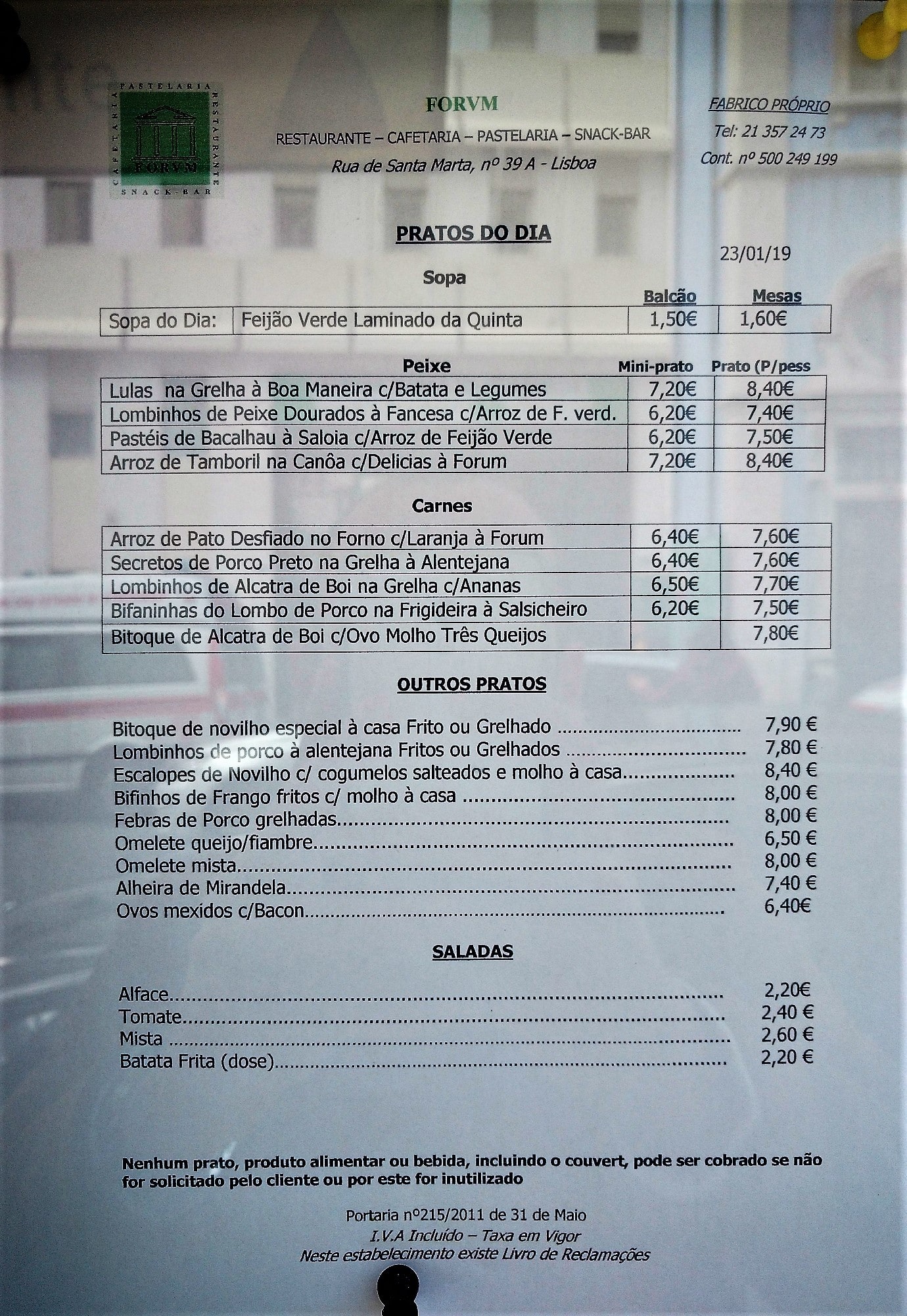 Menu em PASTELARIA FORUM café, Lisboa