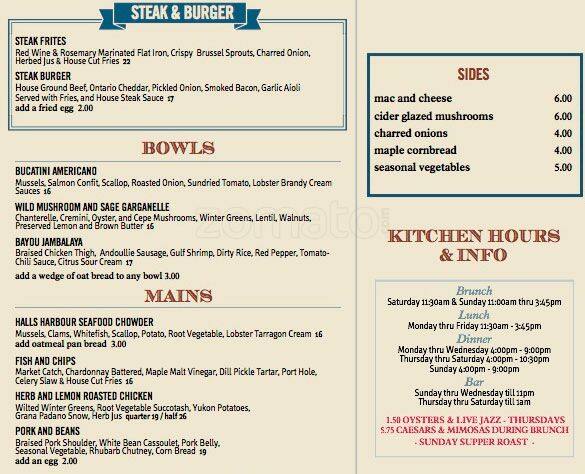 Menu at Port restaurant, Pickering