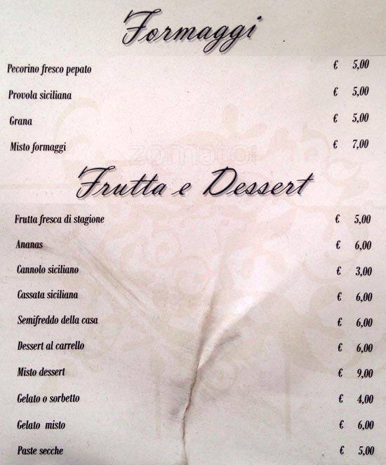 Menu at Naxos restaurant, Milan