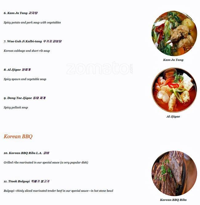 Menu at Arirang Restaurant, San Antonio