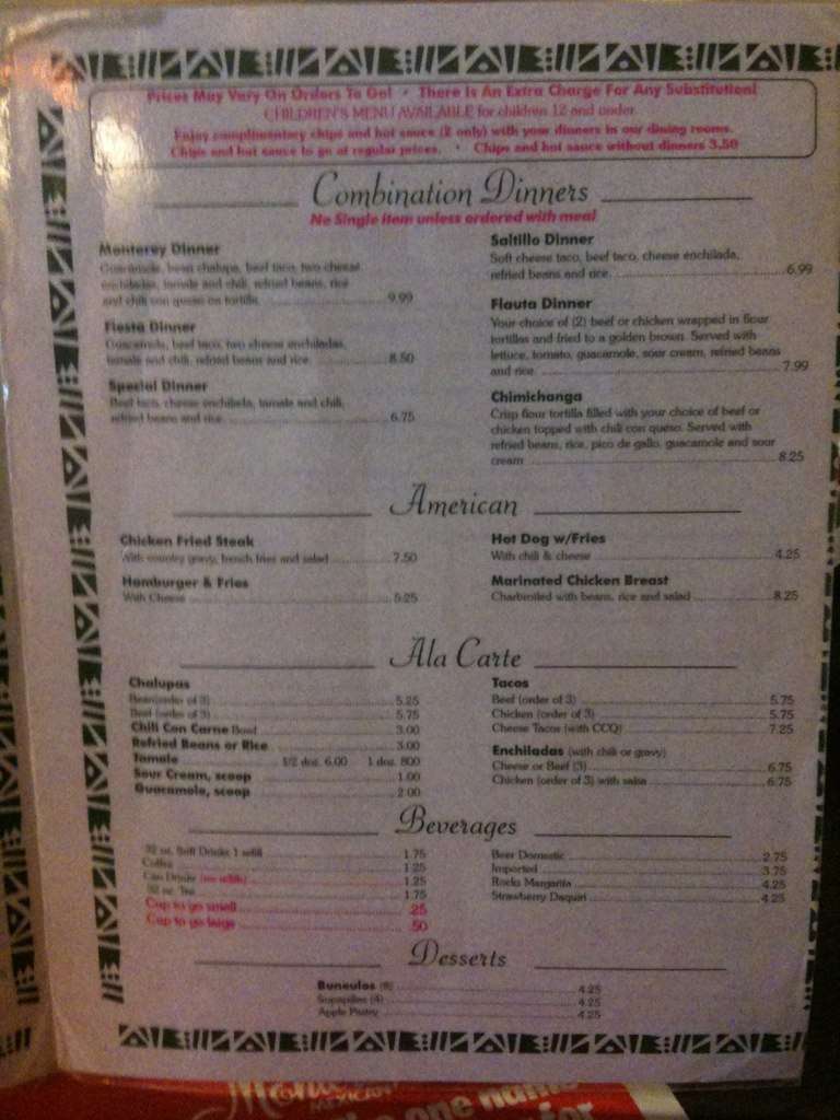 Menu at Monterey House Restaurant, Beaumont, S 11th St