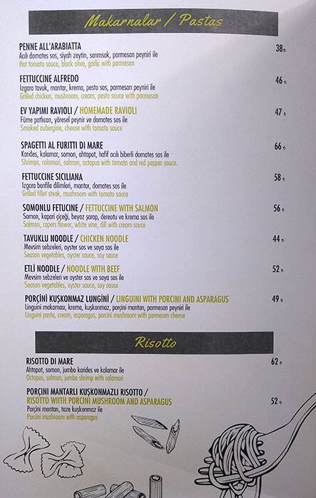 Menu at The Muse, Istanbul