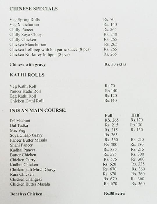 Menu at DND ZAIKA, Dehradun