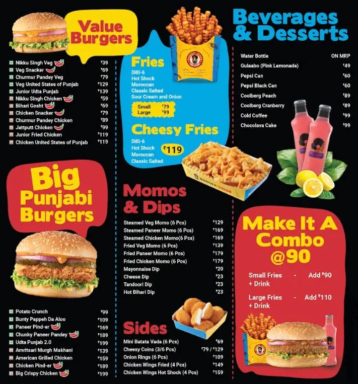 Menu of Burger Singh - Big Punjabi Burgers, Ranjit Avenue, Amritsar