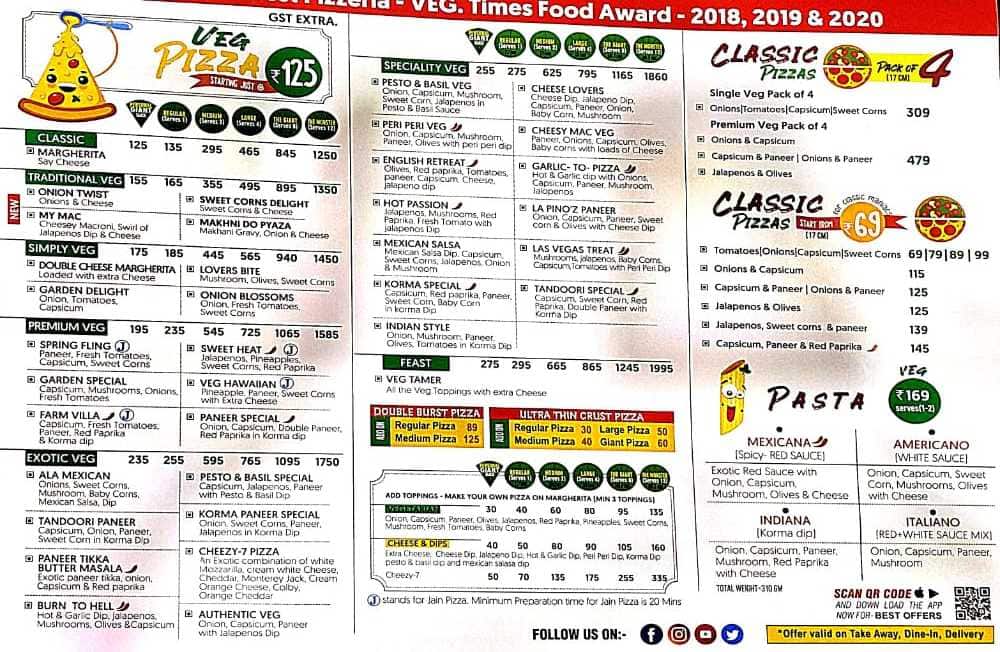 Menu of La Pino'z Pizza, 150 Feet Ring Road, Rajkot