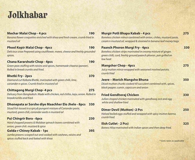 Menu of Babu Culture Express, Narendra Pur, Kolkata