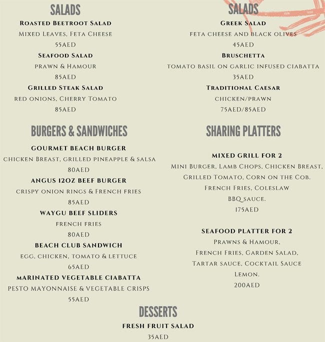 Menu of The Island, Jumeirah 2, Dubai