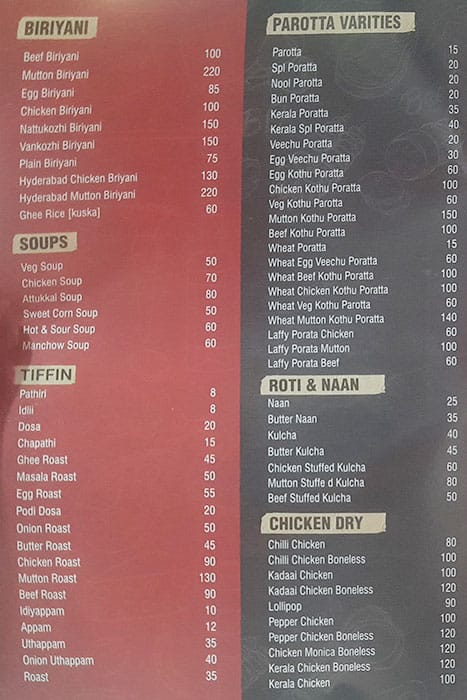Menu of HMR - Hotel Muthu Rawther Biriyani Hut, Podanur, Coimbatore
