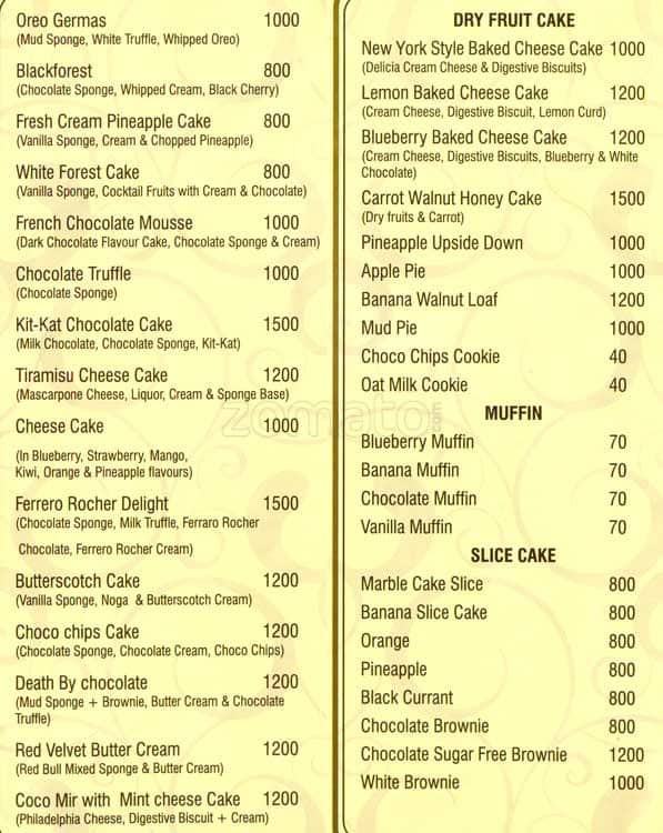 Menu at Flamingo, Mumbai