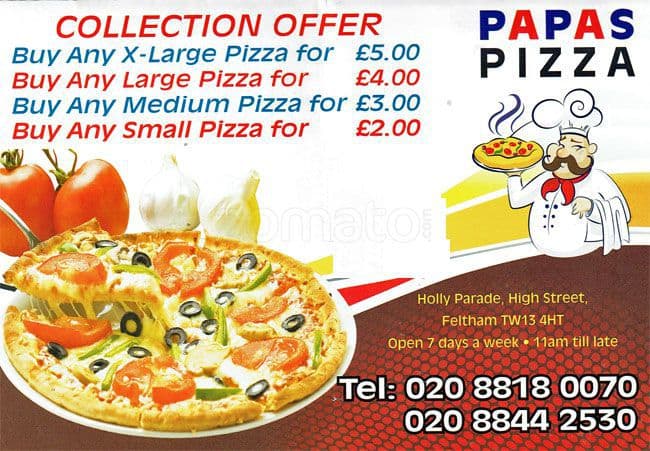 Menu at Papas Pizza pizzeria, Feltham