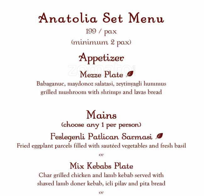 Anatolia Menu, Menu for Anatolia, Kemang, Jakarta - Zomato Indonesia