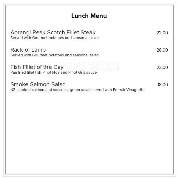 Menu at Aorangi Peak Restaurant, Rotorua