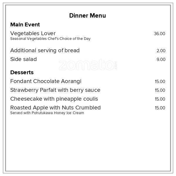 Menu at Aorangi Peak Restaurant, Rotorua