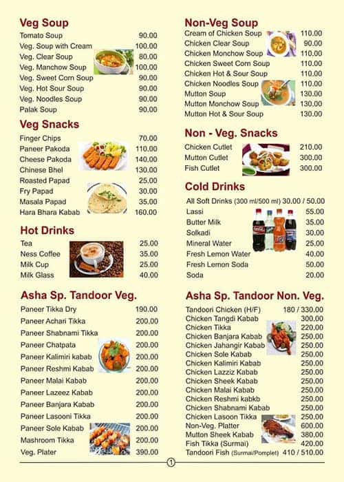 Menu of Hotel Asha, Kothrud, Pune