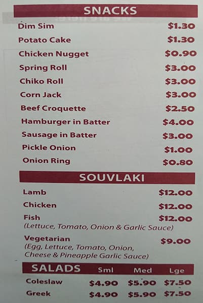 Menu at Doncaster East Fish & Chippery restaurant, Doncaster East