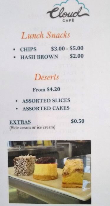 Menu at Cloud Café cafe, Dandenong