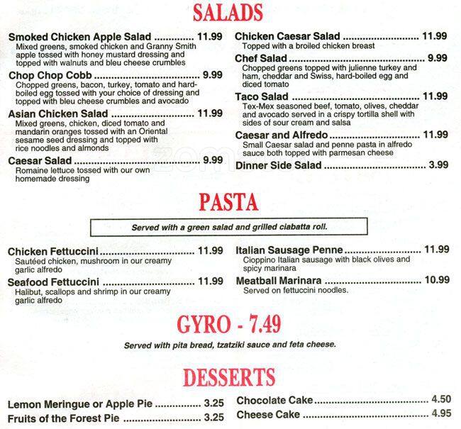 Menu at Trotter's Restaurant, Auburn