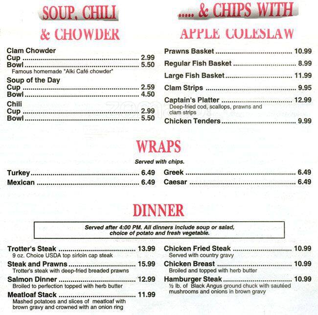 Menu at Trotter's Restaurant, Auburn